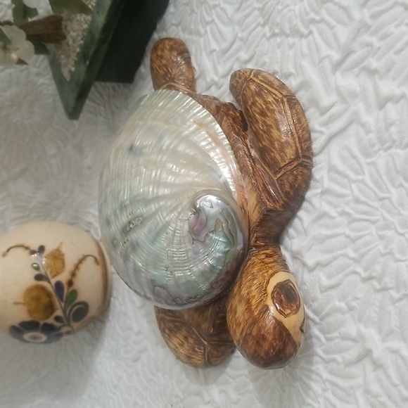 Handmade | Wall Decor | Abalone Shell Wood Carved Sea Turtle Wall Art ...